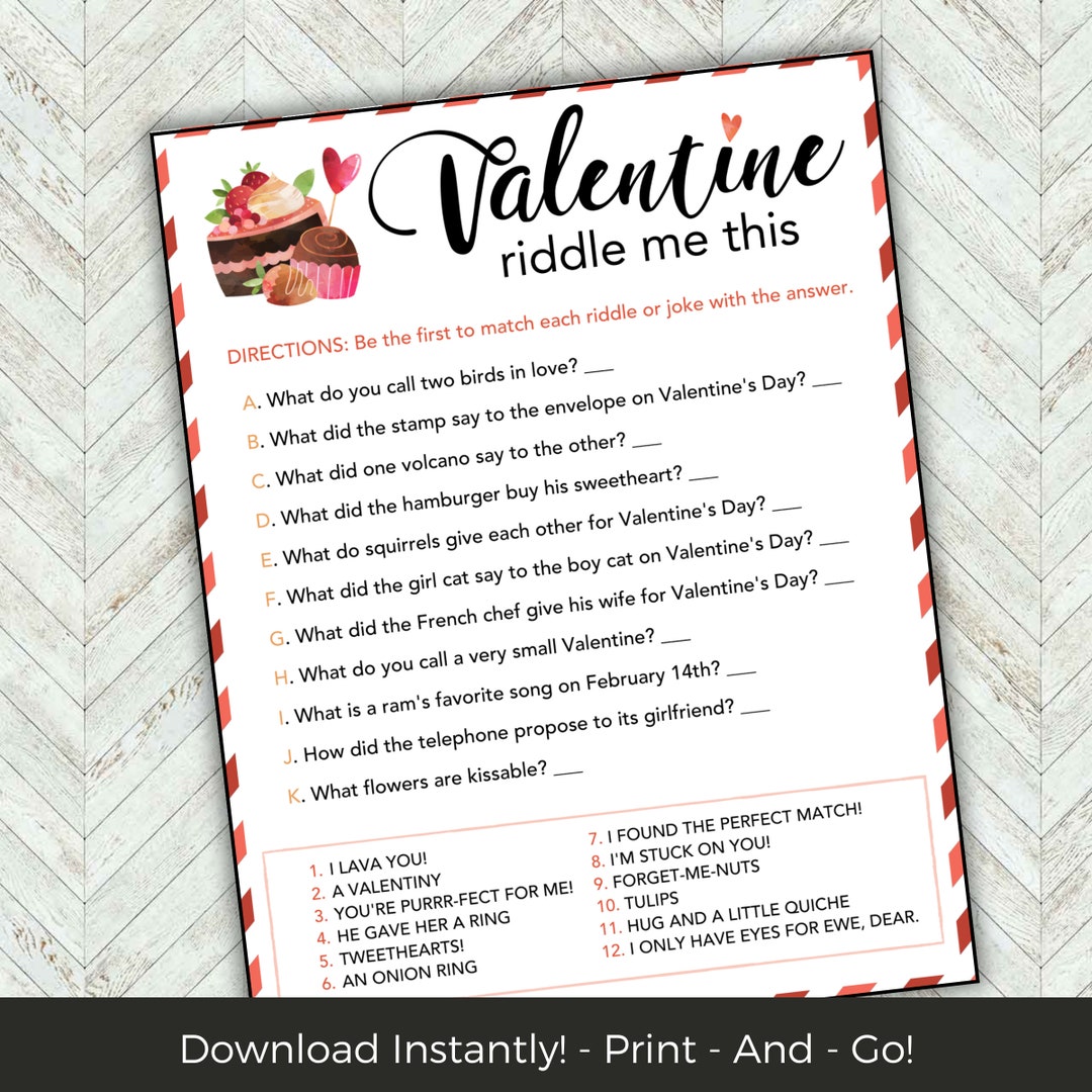 Valentines Riddle Trivia Game, Printable Valentine Day Games for Adults ...