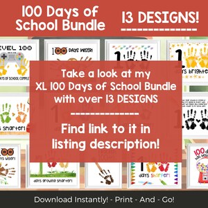 100 Days Brighter Handprint Art Printable, 100 Days of School Activity ...