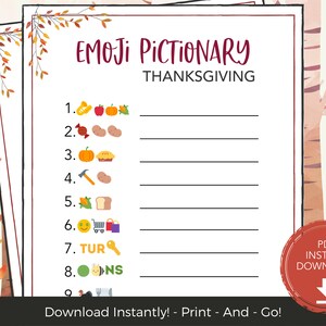 Thanksgiving Emoji Game Printable Thanksgiving Games | Etsy