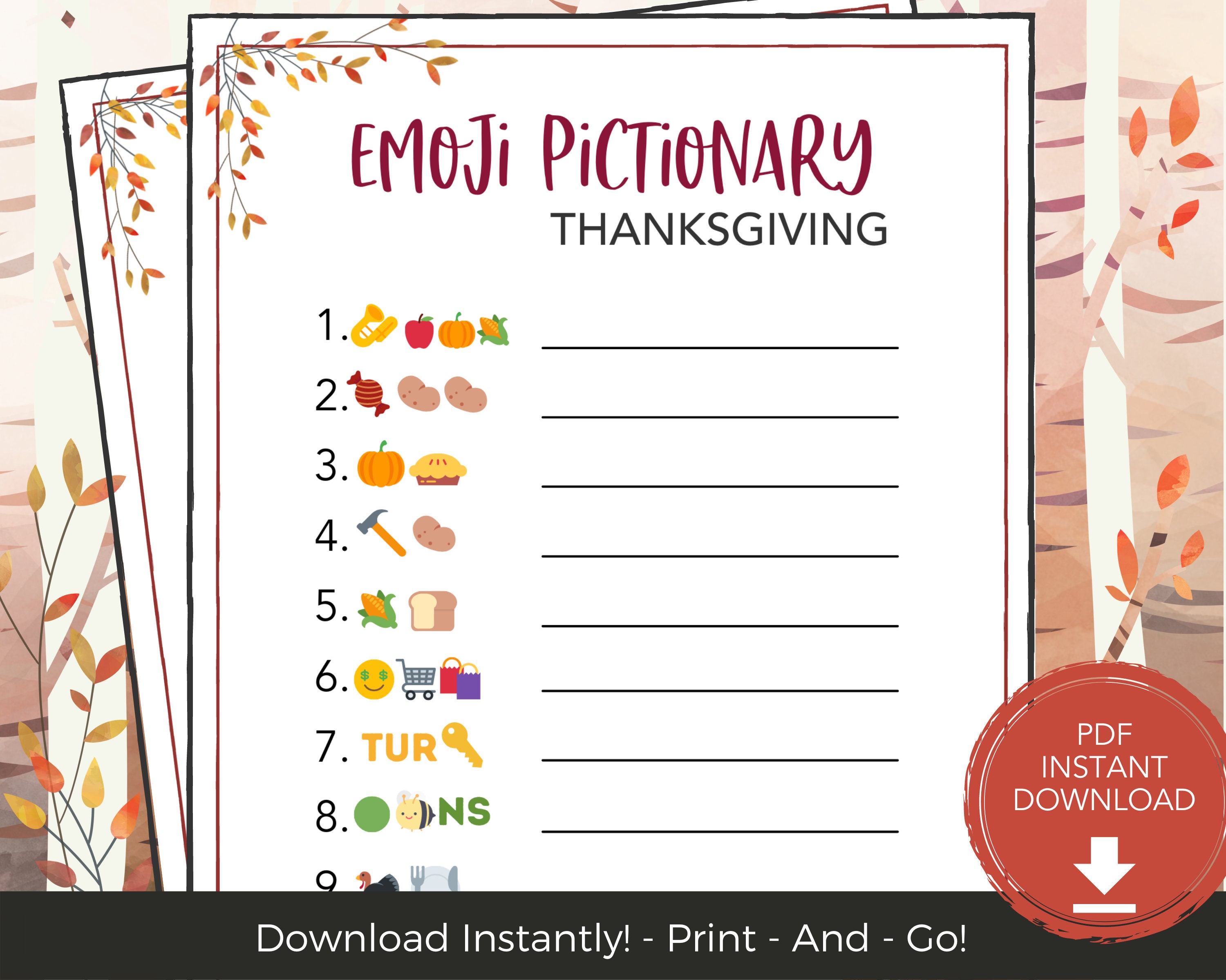 Thanksgiving Emoji Game Printable Thanksgiving Games - Etsy