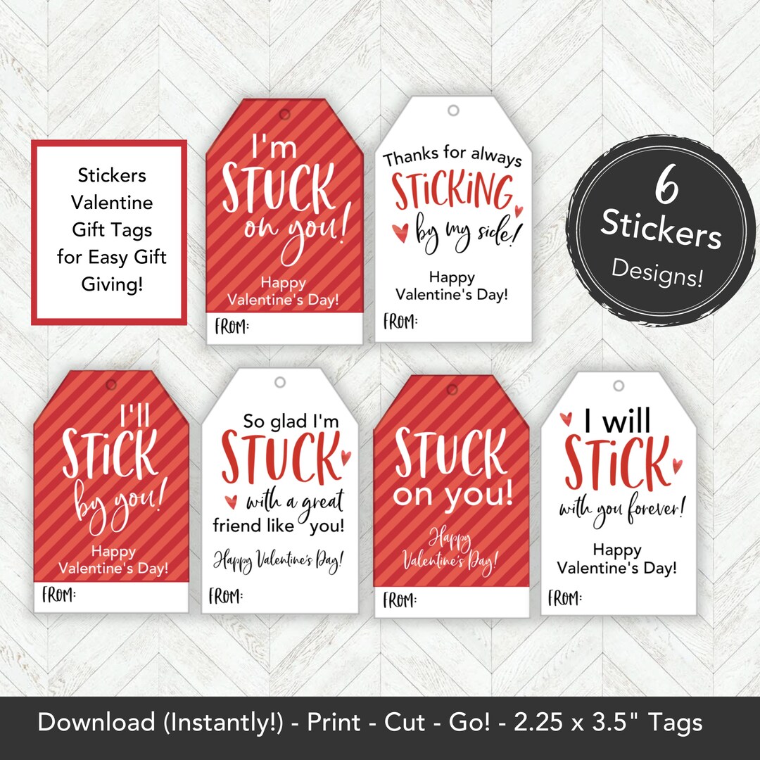 Sticker or Sticky Hand Valentine Gift Tag, Printable Classroom ...