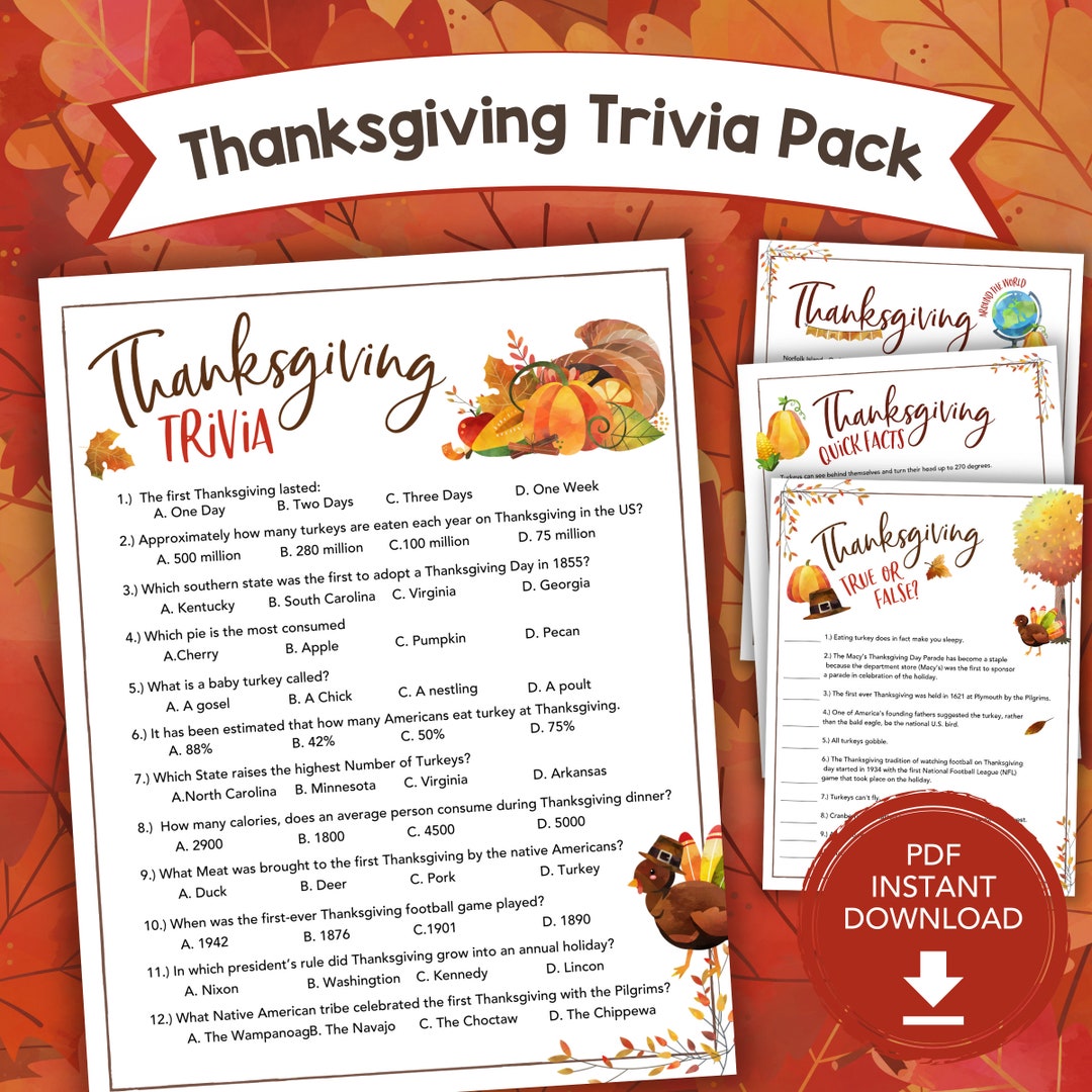 Trivia Printable Thanksgiving Bundle for Kids Adults, Thanksgiving ...