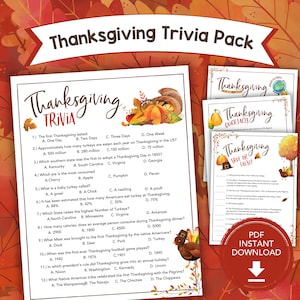 Trivia Printable Thanksgiving Bundle for Kids Adults, Thanksgiving ...