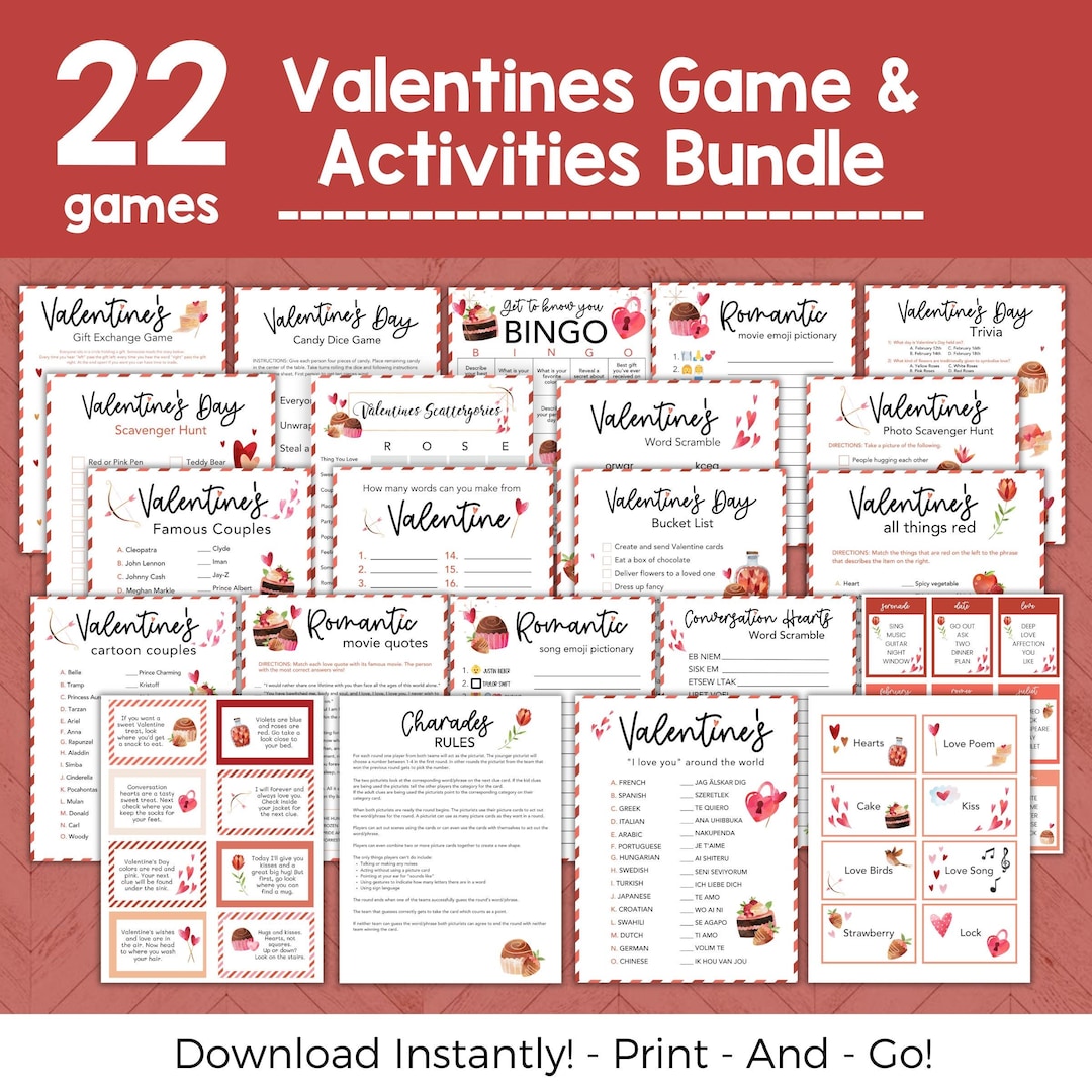 Valentines Day Games Bundle, Printable Valentine Party Games for Kids ...