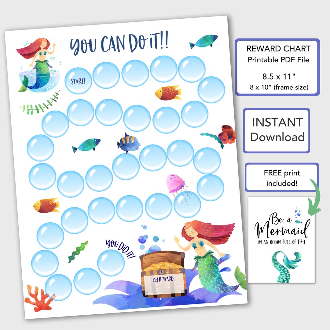 Mermaid Reward Chart for Kids Behavior Chart Printable, Chore Chart ...