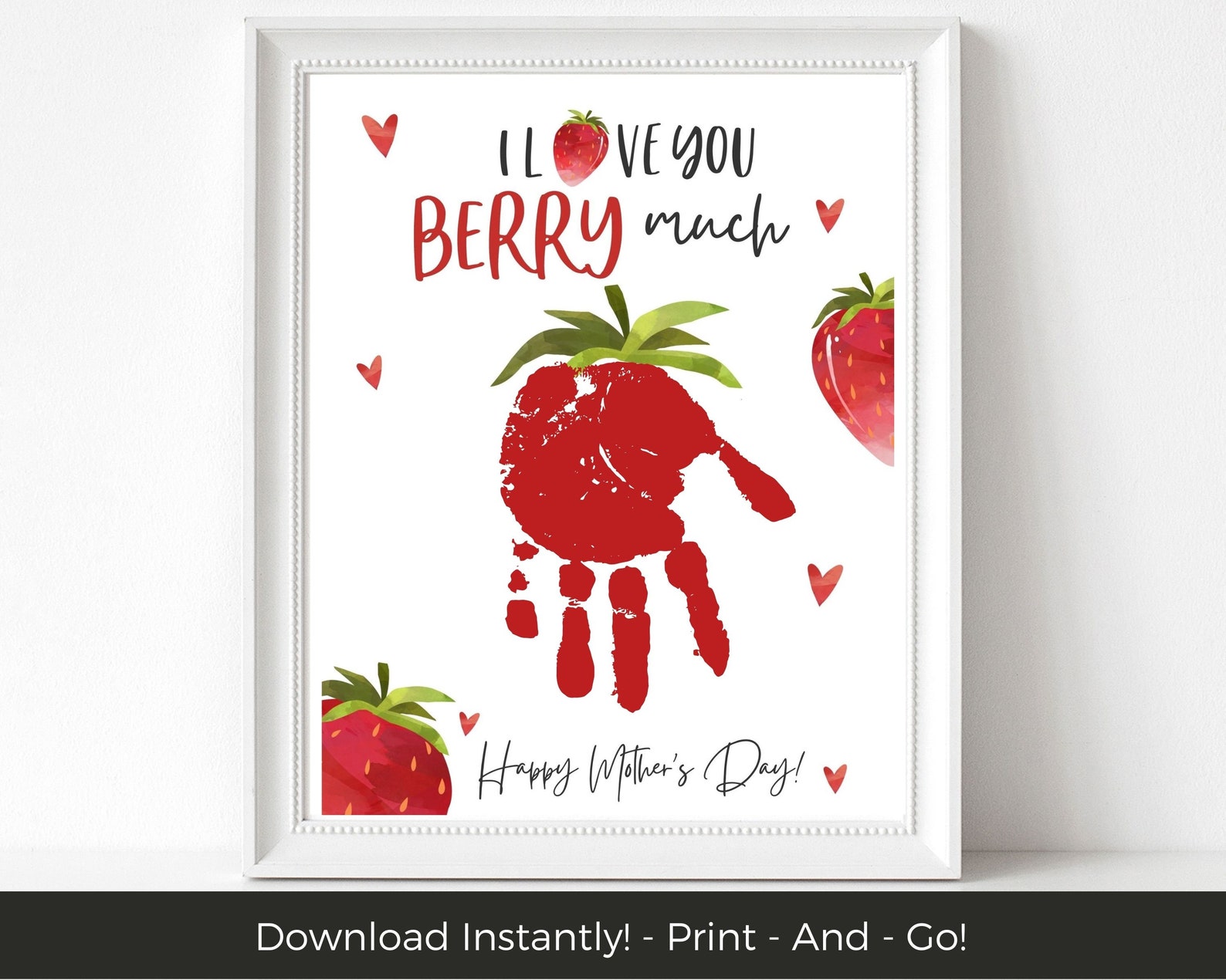 Strawberry Handprint Printable Mothers Day Keepsake Grandma - Etsy