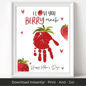 Strawberry Handprint, Printable Mothers Day Keepsake, Grandma Mothers ...