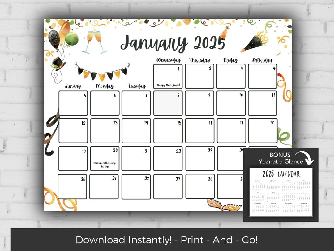 January 2025 Calendar, Kids Calendar Printable, Calendar 2025, Monthly ...