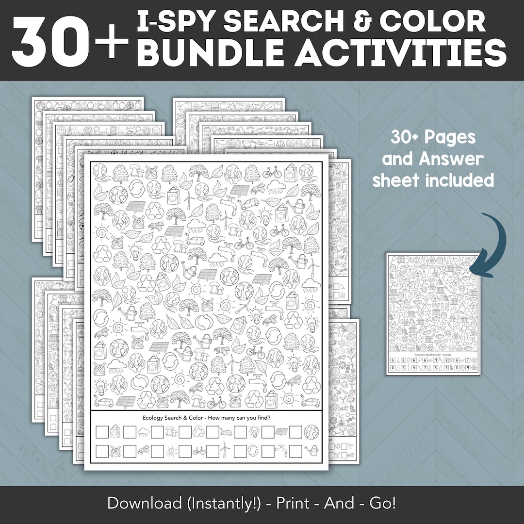 HUGE I Spy Kids Activity BUNDLE, I Spy Coloring Worksheet, School and ...