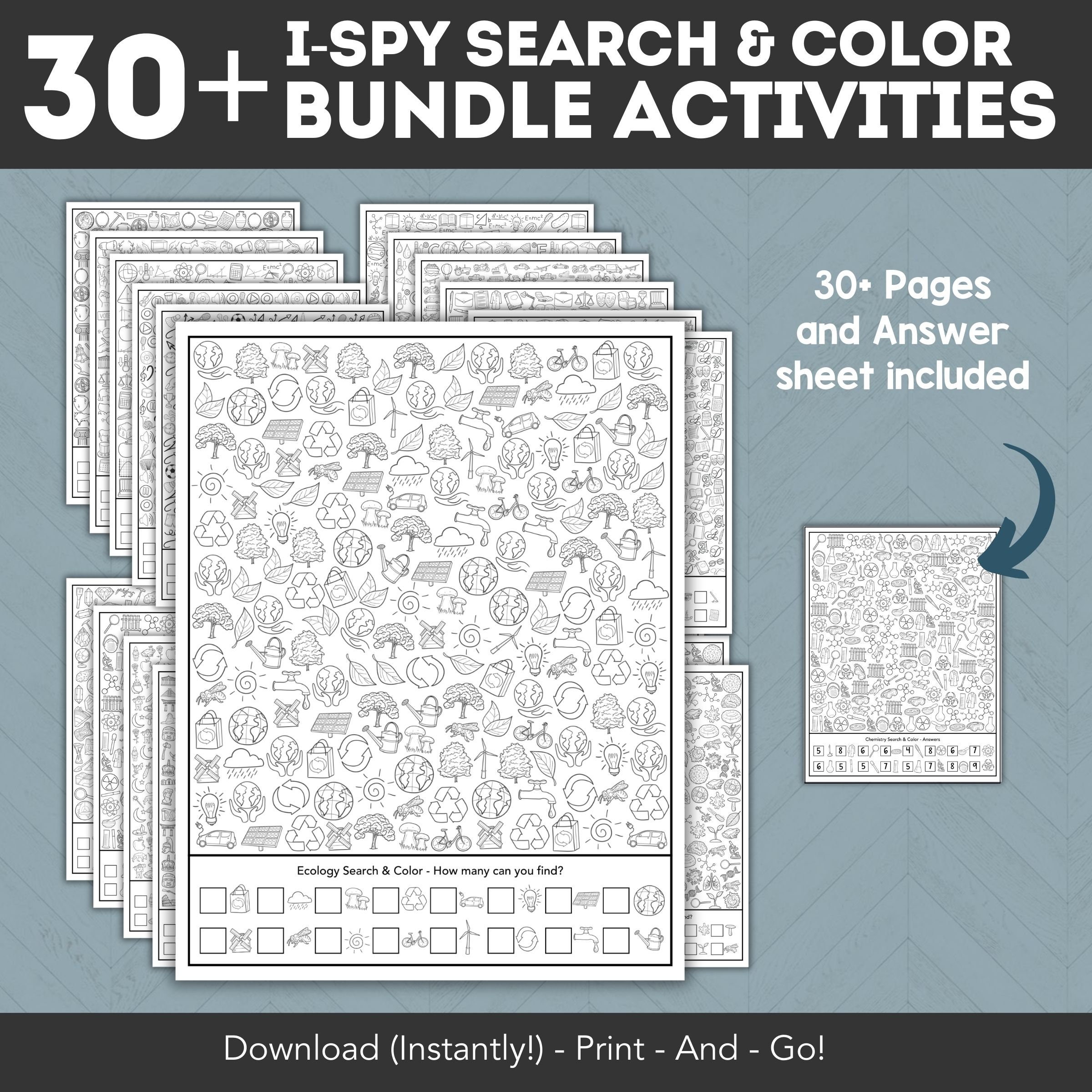 HUGE I Spy Kids Activity BUNDLE, I Spy Coloring Worksheet, School and ...