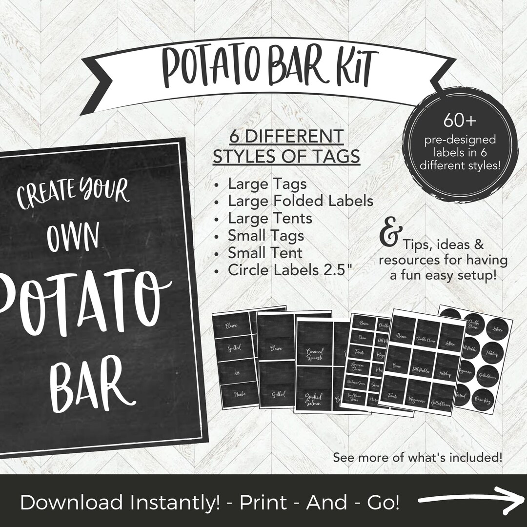 Potato Bar Kit, Potato Bar Sign for Christmas, Wedding, Birthday, Baby ...