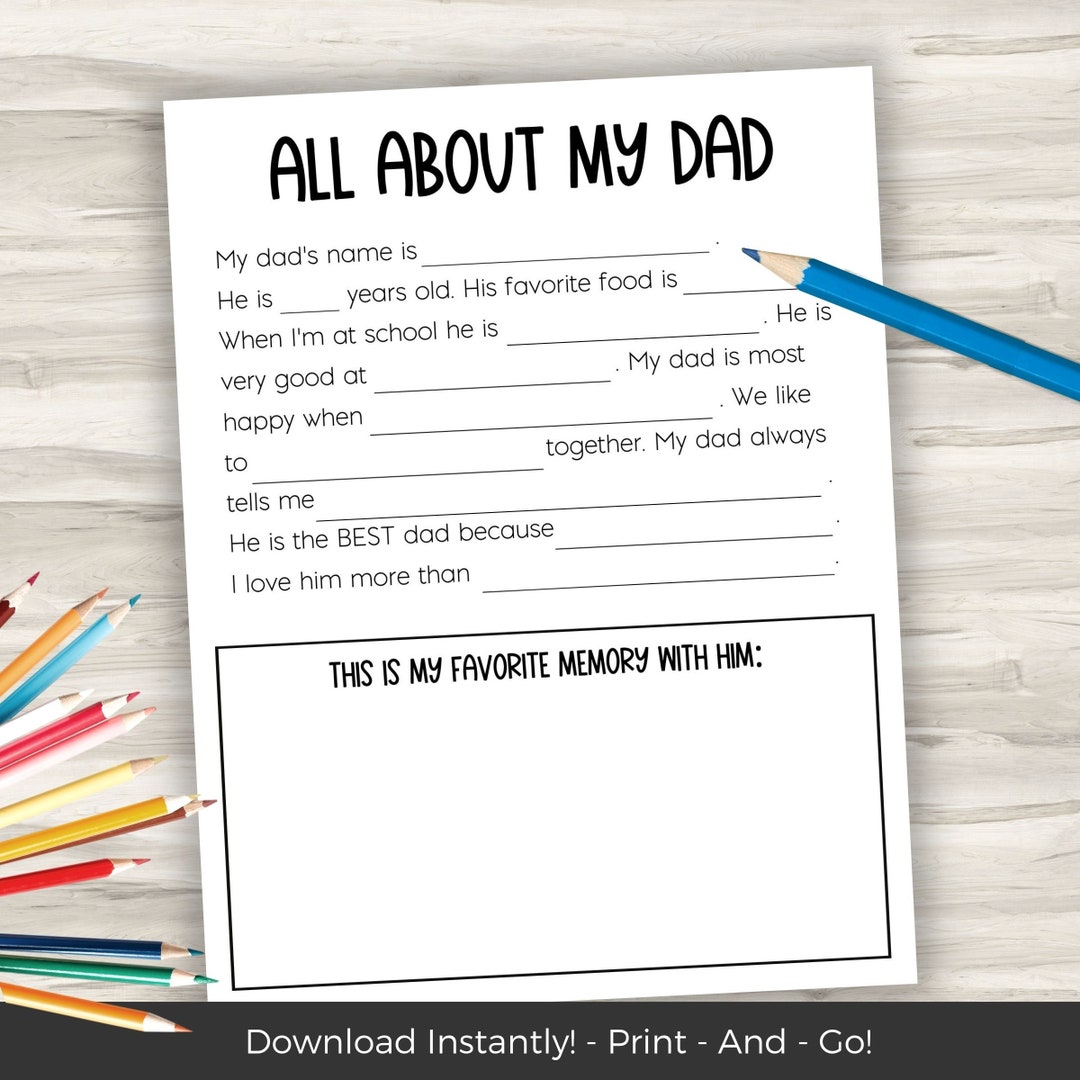 All About Dad Interview Questions, Fathers Day Card Printable, Fathers ...