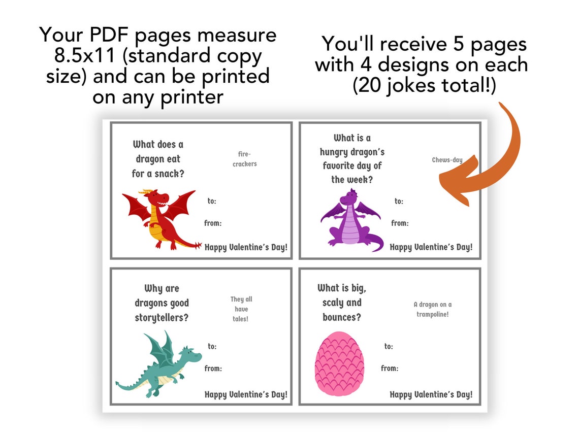 Dragon Valentines Printable Valentines for Girls Valentines - Etsy