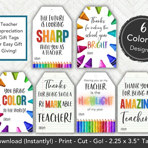 Teacher Appreciation Gift Tag Teacher Gift Tags Printable - Etsy