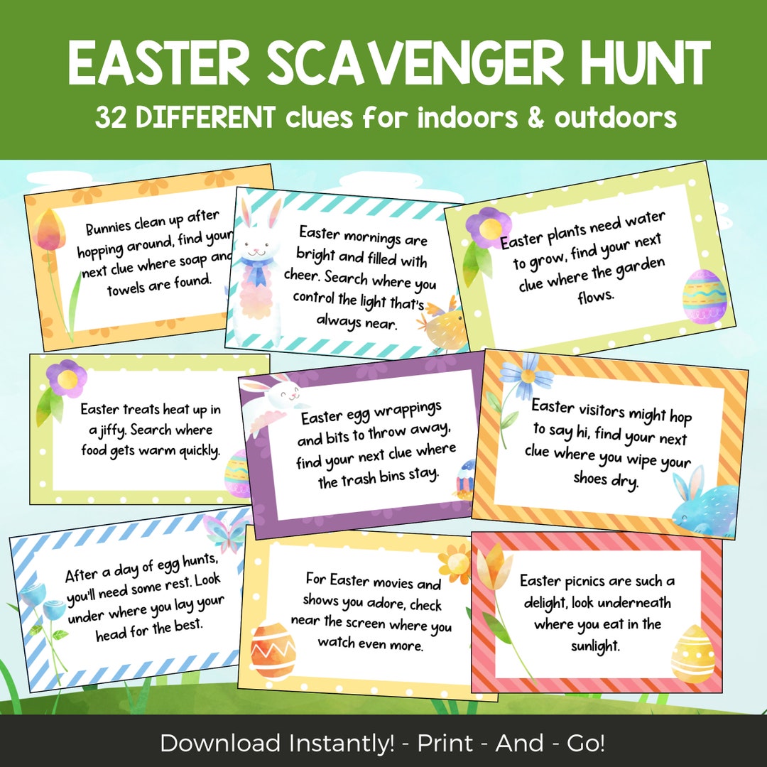 Easter Scavenger Hunt Clues, Easter Printable Treasure Hunt, Search for ...