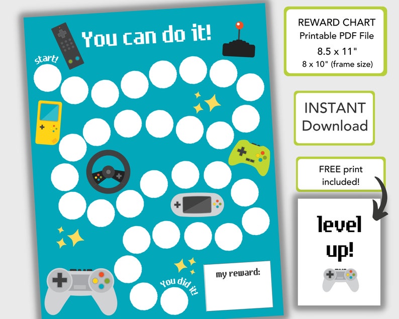 Video Game Reward Chart for Kids Behavior Chart Printable - Etsy