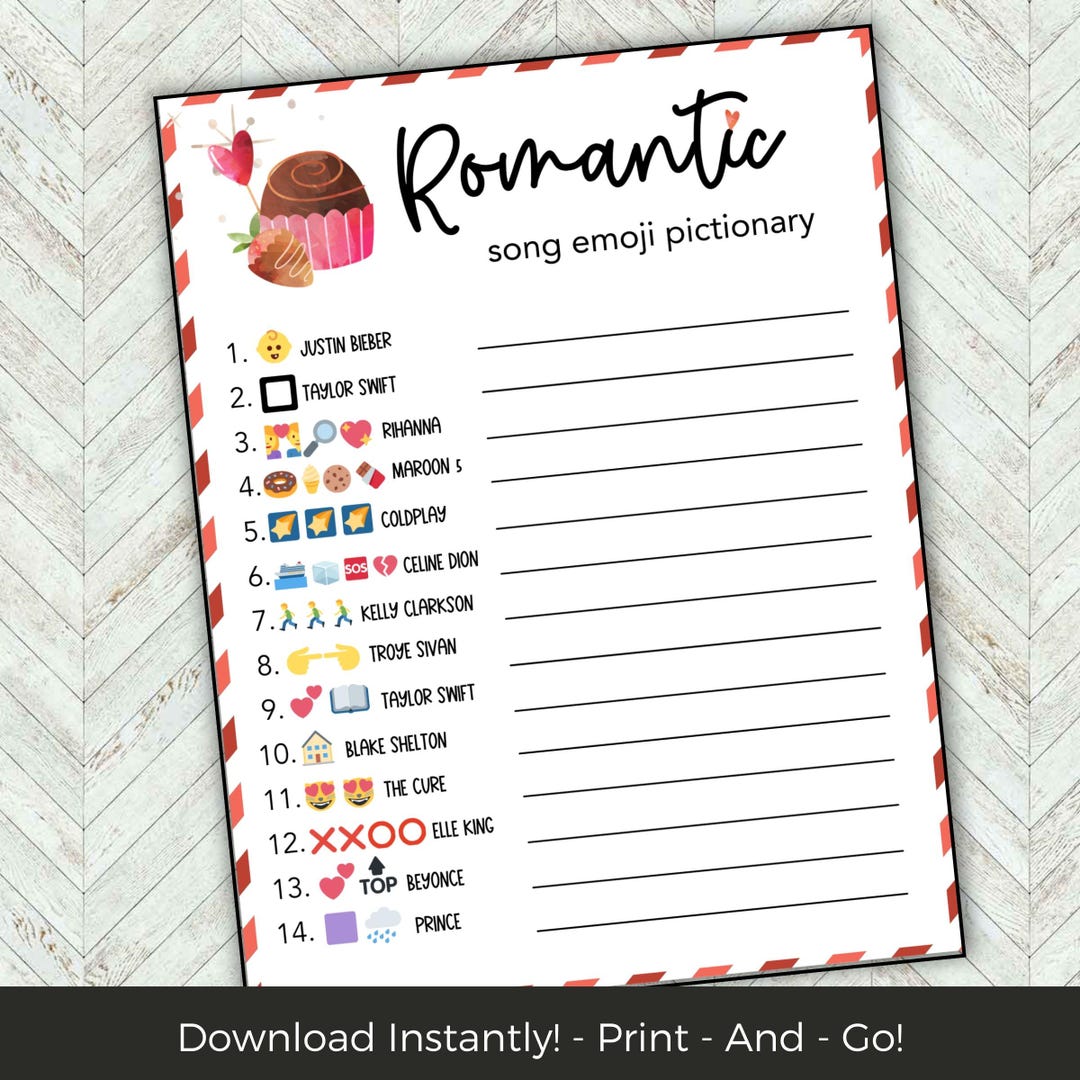 Valentines Song Emoji Pictionary Game, Printable Valentine Game ...