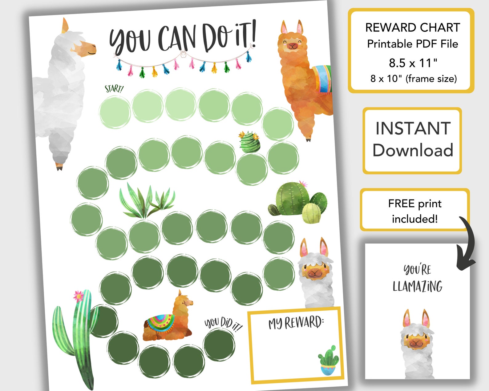 Llama Reward Chart for Kids Behavior Chart Printable Chore - Etsy