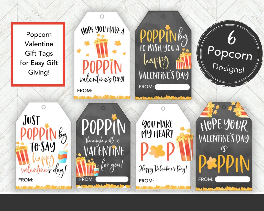 Popcorn Valentine Printable for Class Valentines Tags Popcorn - Etsy