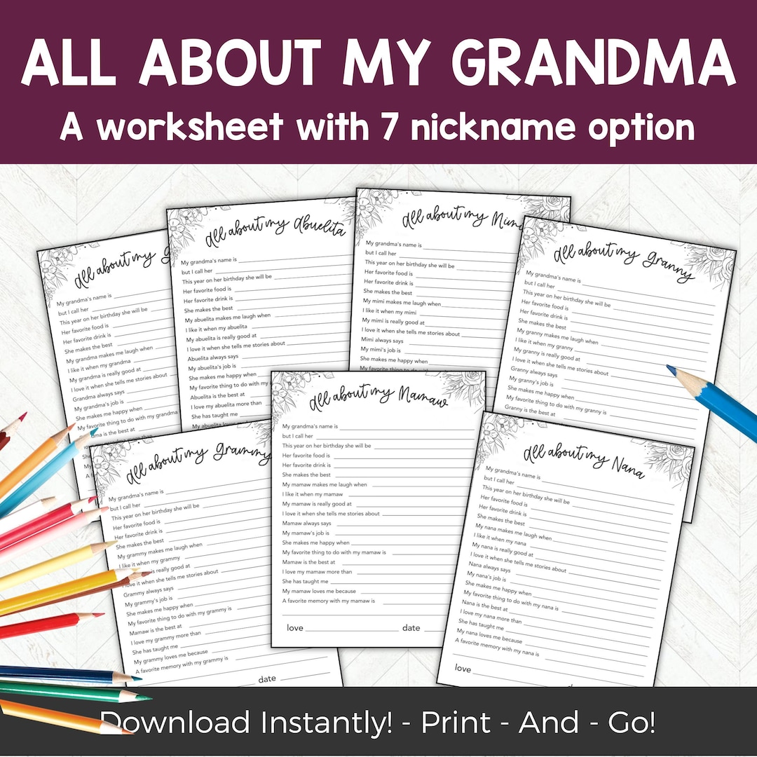 All About My Grandma Printable Questions Template, Mom Mothers Day ...