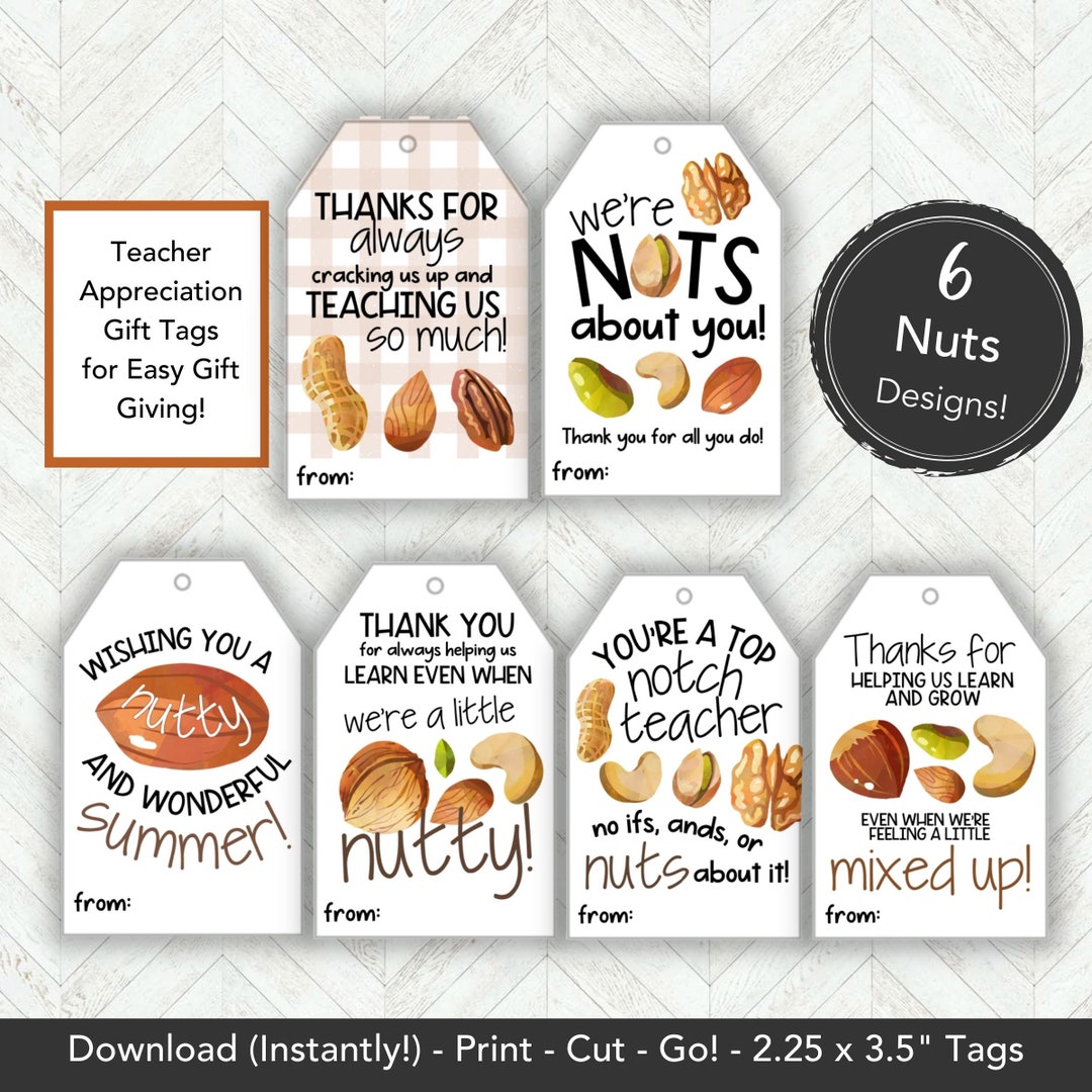 Nut Printable Gift Tag, Best Teacher Ever Gift for Teachers, Teacher ...