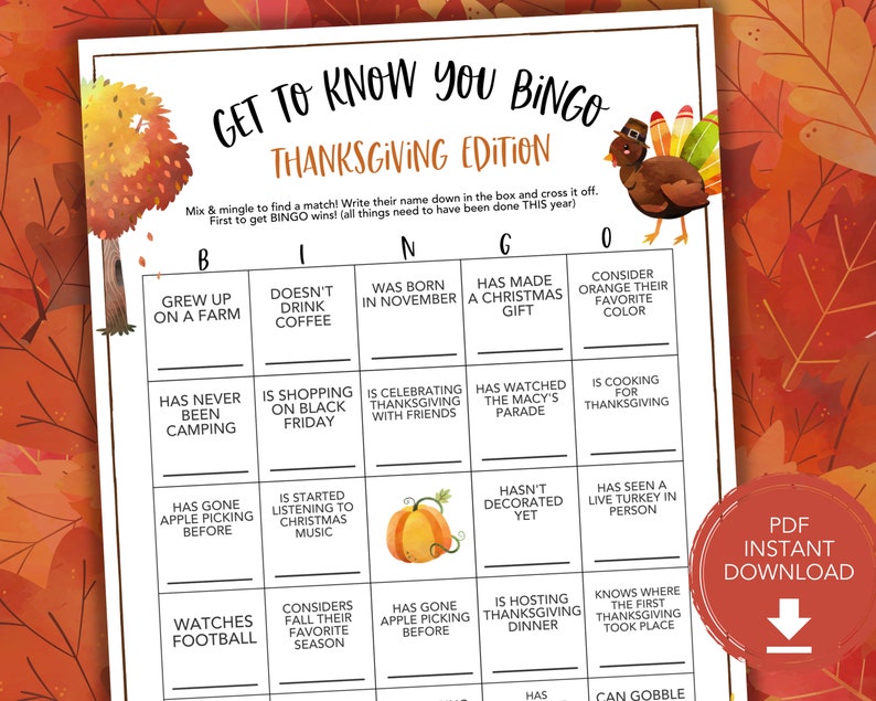 Thanksgiving Bingo Thanksgiving Game for Kids and Adult - Etsy