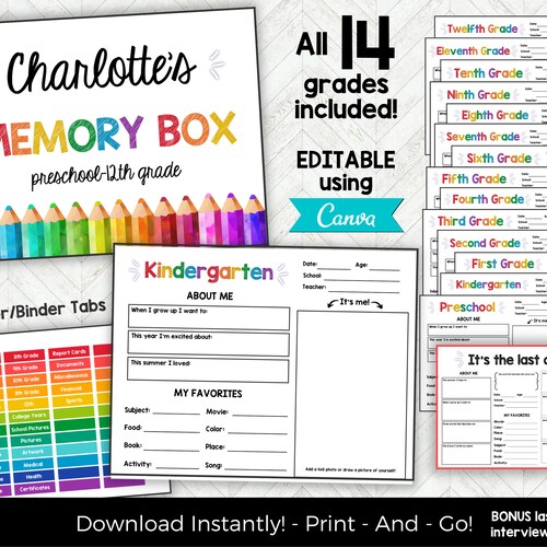 Kids Keepsake Journal EDITABLE School Memory Book Back to - Etsy