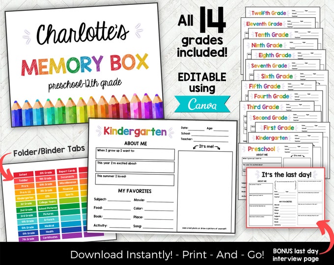 Personalized School Memory Box Printable Kit DIY School - Etsy Canada