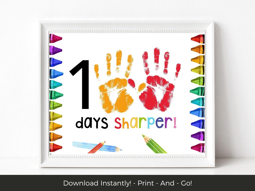 100 Days Sharper Handprint Keepsake, 100 Days of School Handprint Art ...