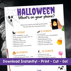 Whats on Your Phone Halloween Printable, Halloween Party Games for Kids ...