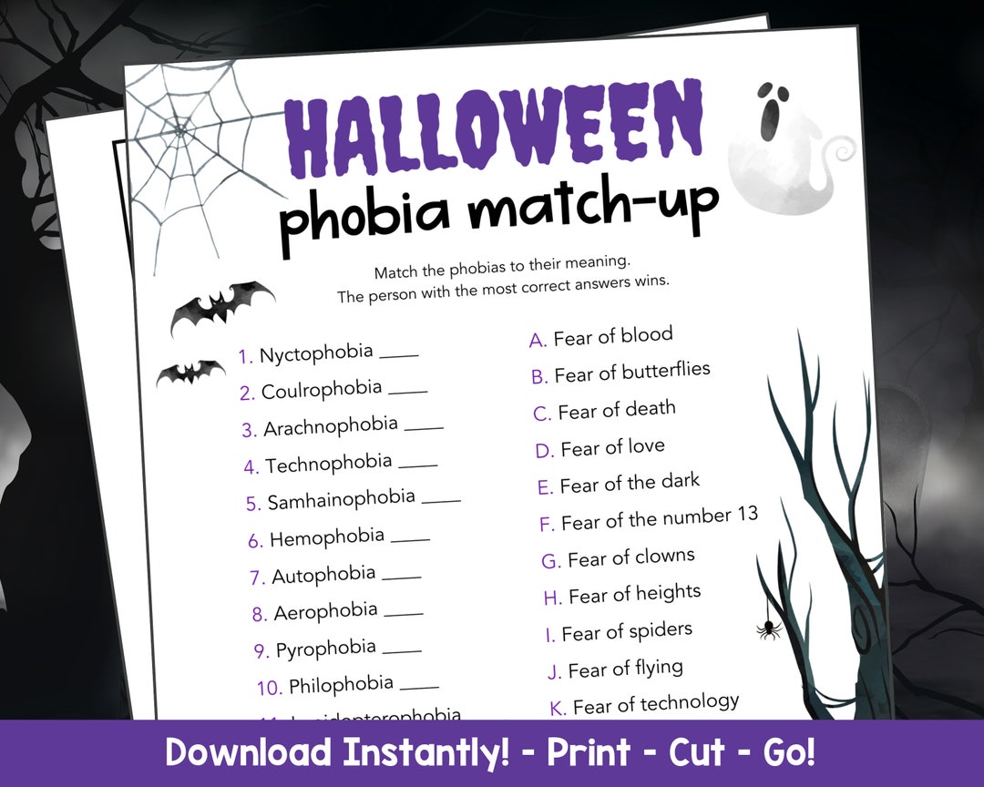 Phobia Trivia Game Halloween Printable Halloween Party Games - Etsy