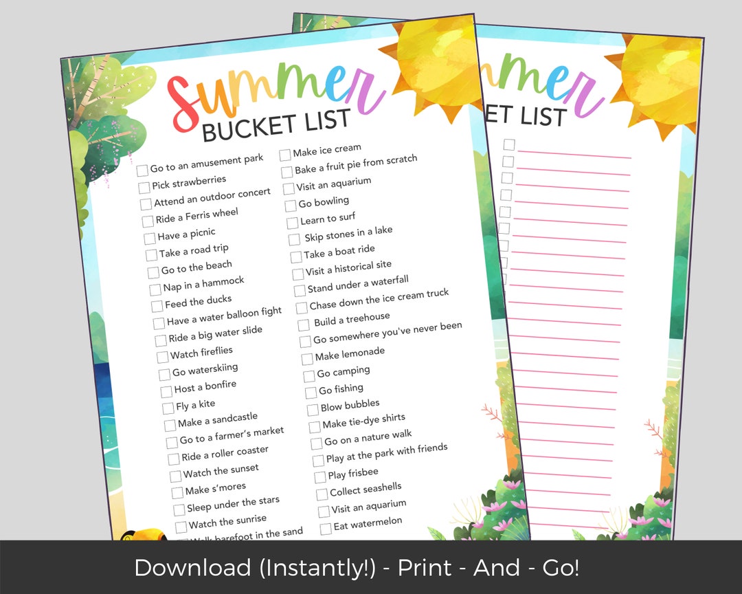 Summer Bucket List, Printable Bucket List Template for Kids, Summer ...