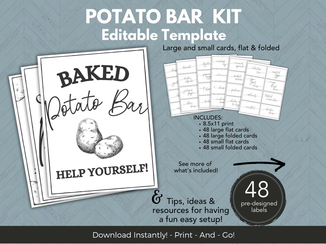 Potato Bar Kit, Potato Bar Sign for Christmas, Wedding, Birthday, Baby ...