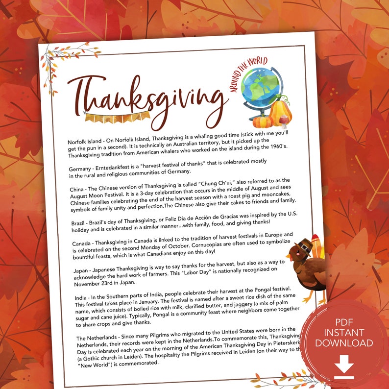 Thanksgiving Around the World Printable Thanksgiving, Thanksgiving ...
