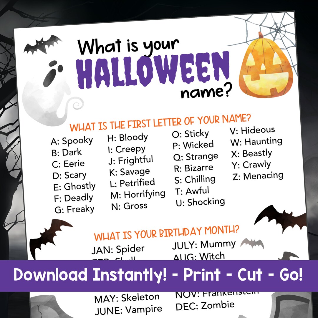 What's Your Name Halloween Printable, Halloween Party Games for Kids ...