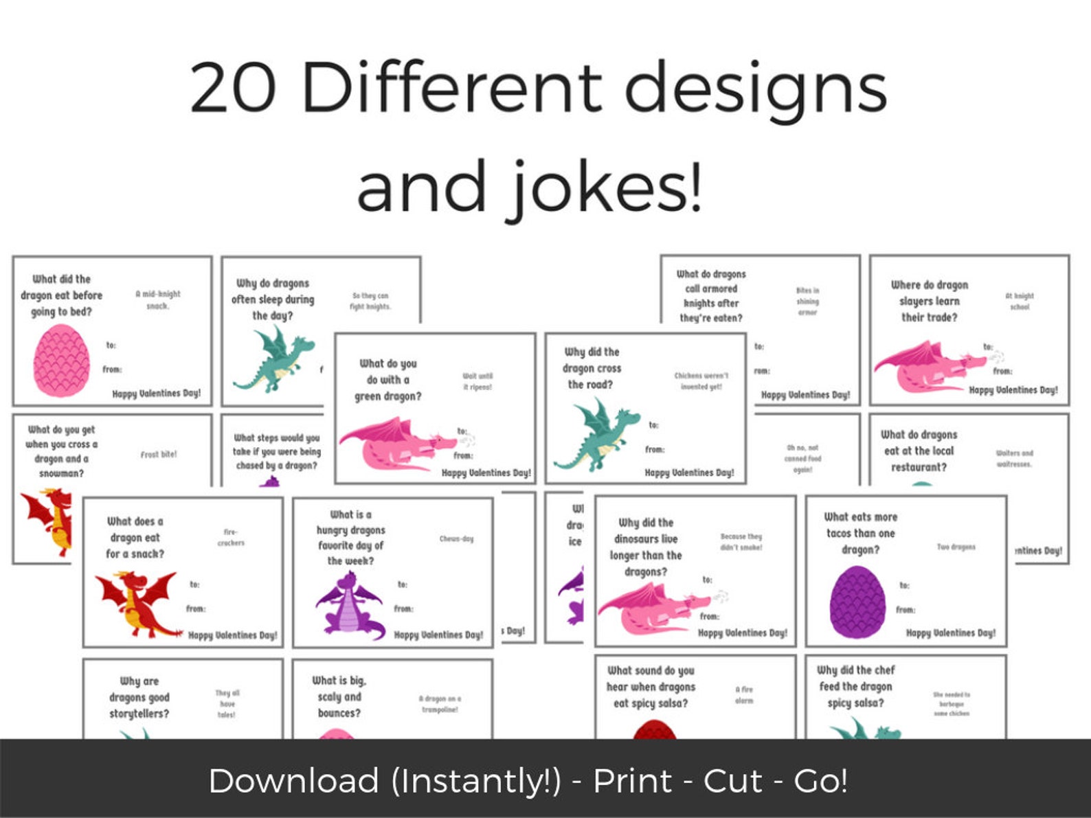 Dragon Valentines Printable Valentines for Girls Valentines | Etsy