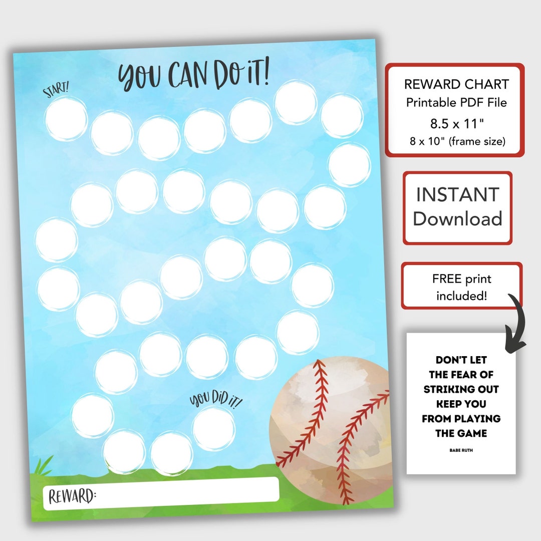 Baseball Reward Chart for Kids Behavior Chart Printable, Chore Chart ...