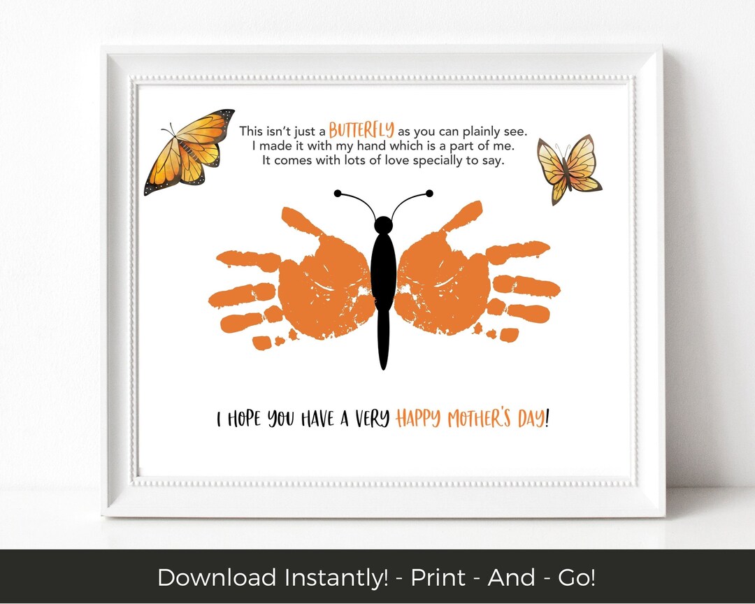 Mothers Day Handprint Printable Kids Art, Butterfly Handprint Crafts ...