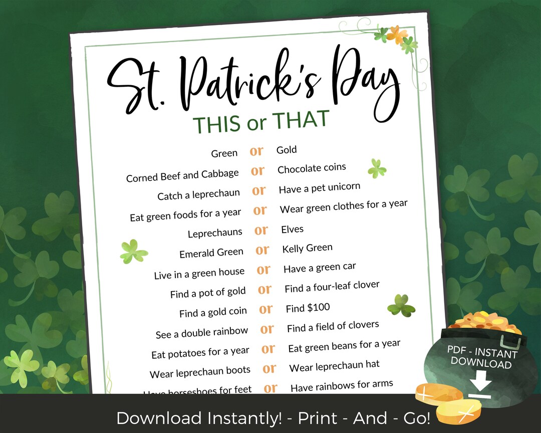 St Patricks Day Game This or That St Paddys Day Printable - Etsy