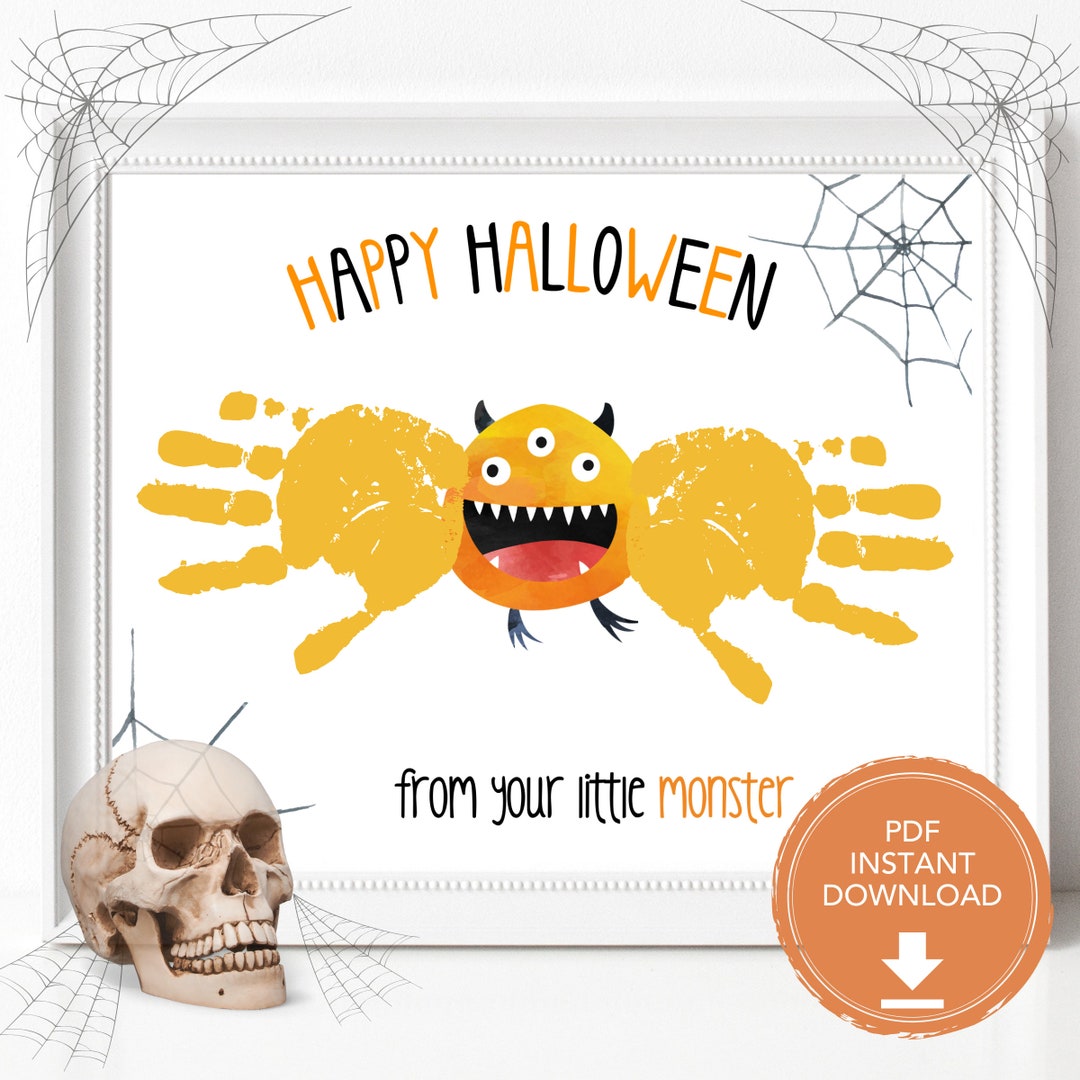 Monster Halloween Handprint Craft, DIY Craft for Kids Art, Halloween ...