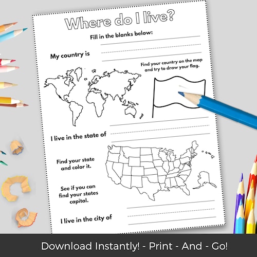 Where I Live Worksheet Homeschool Printable Activity | Etsy