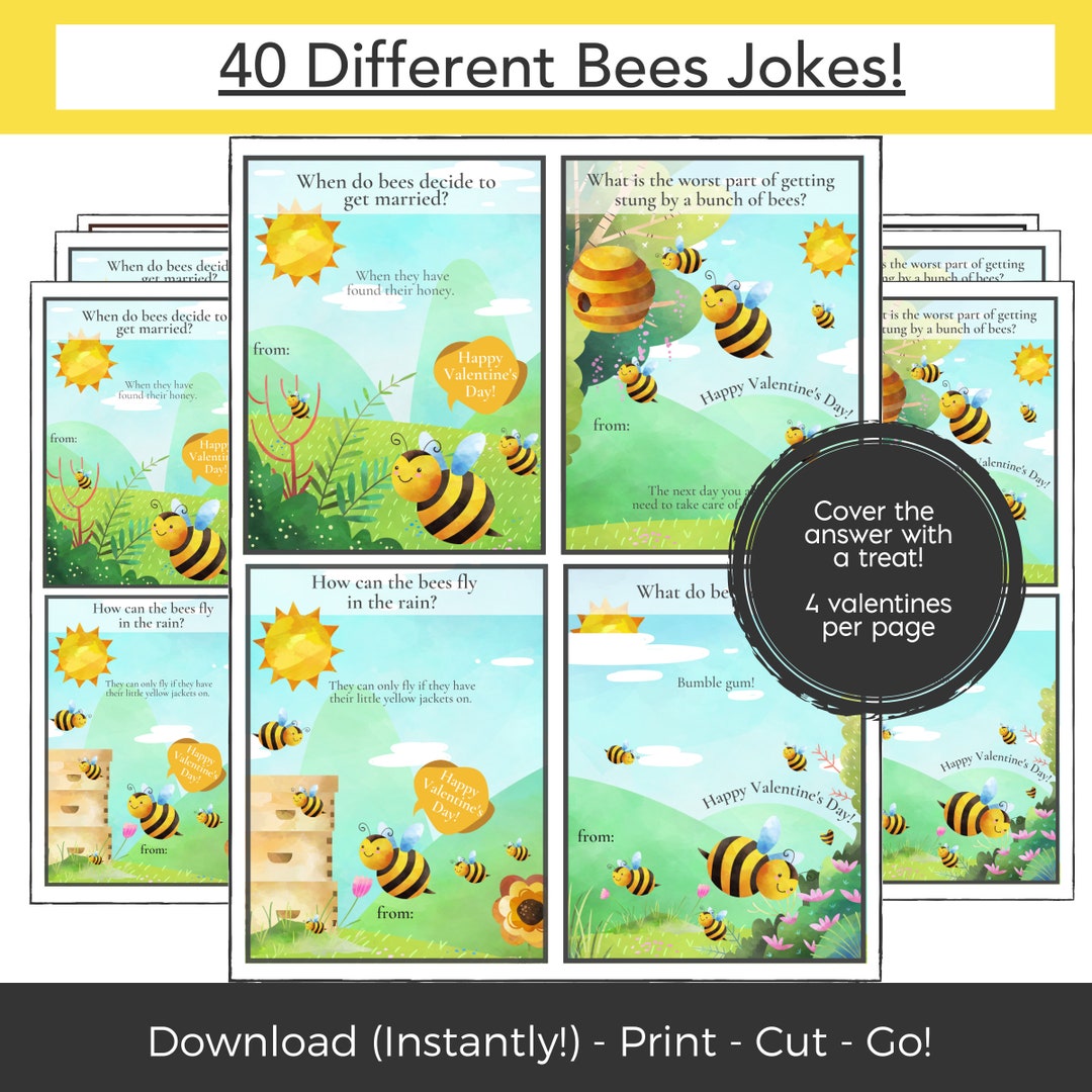 Bee Valentines Day Cards for Kids Classrooms, Funny Valentine Card ...