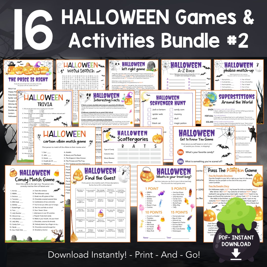 Printable Halloween Games Bundle, Halloween Printable Party Games for ...