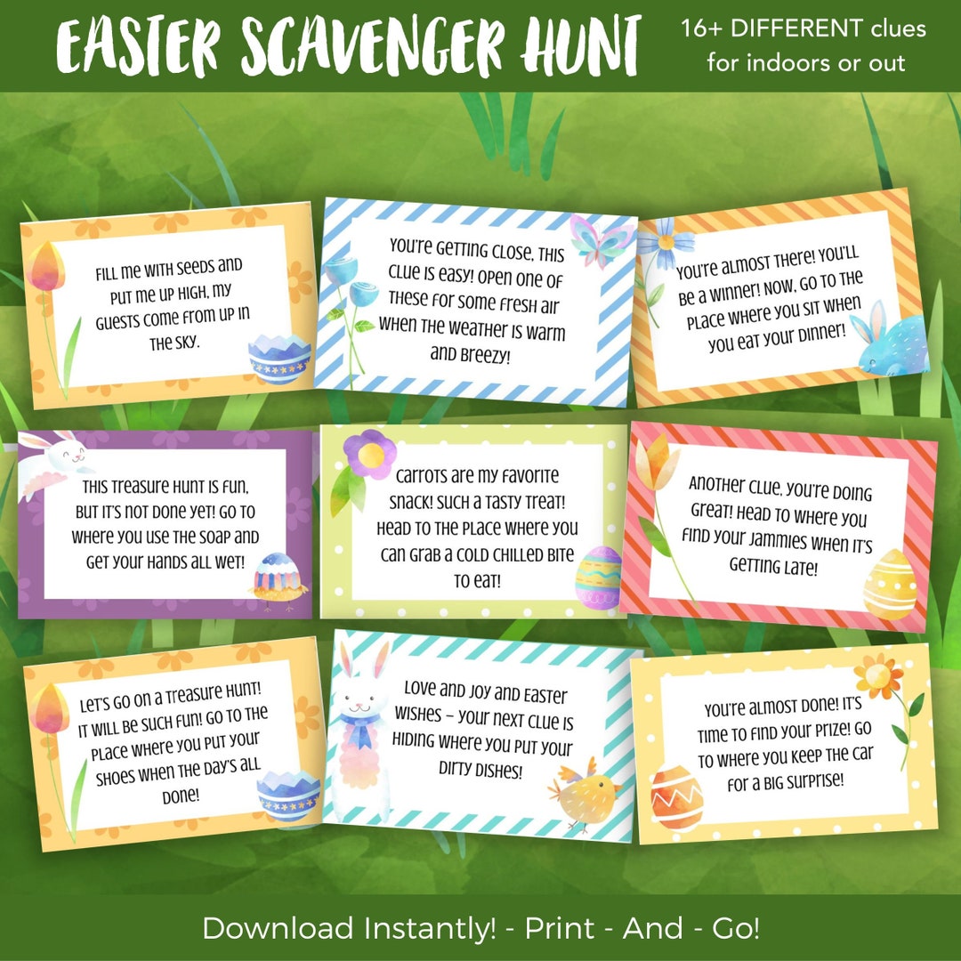 Easter Scavenger Hunt Clues, Easter Printable Treasure Hunt, Search for ...