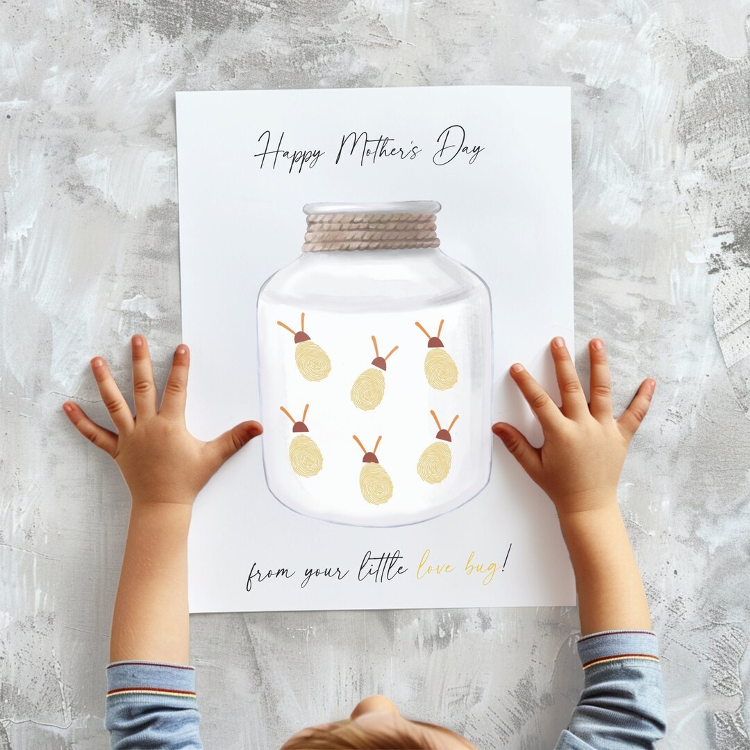 Unique Mothers Day Gift Fingerprint Art Template, Kids Thumbprint Art ...