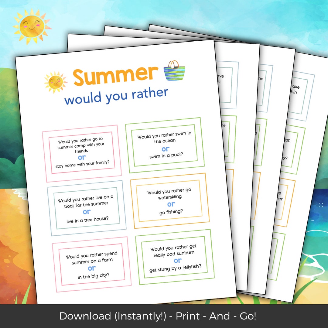Would You Rather Printable Game for Kids or Teens, Road Trip Games ...