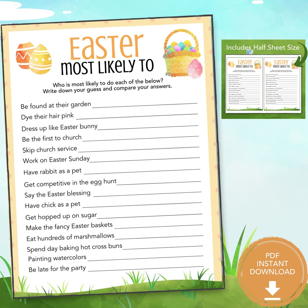 Most Likely to Easter Game, Fun Easter Printable Game for Kids Family ...