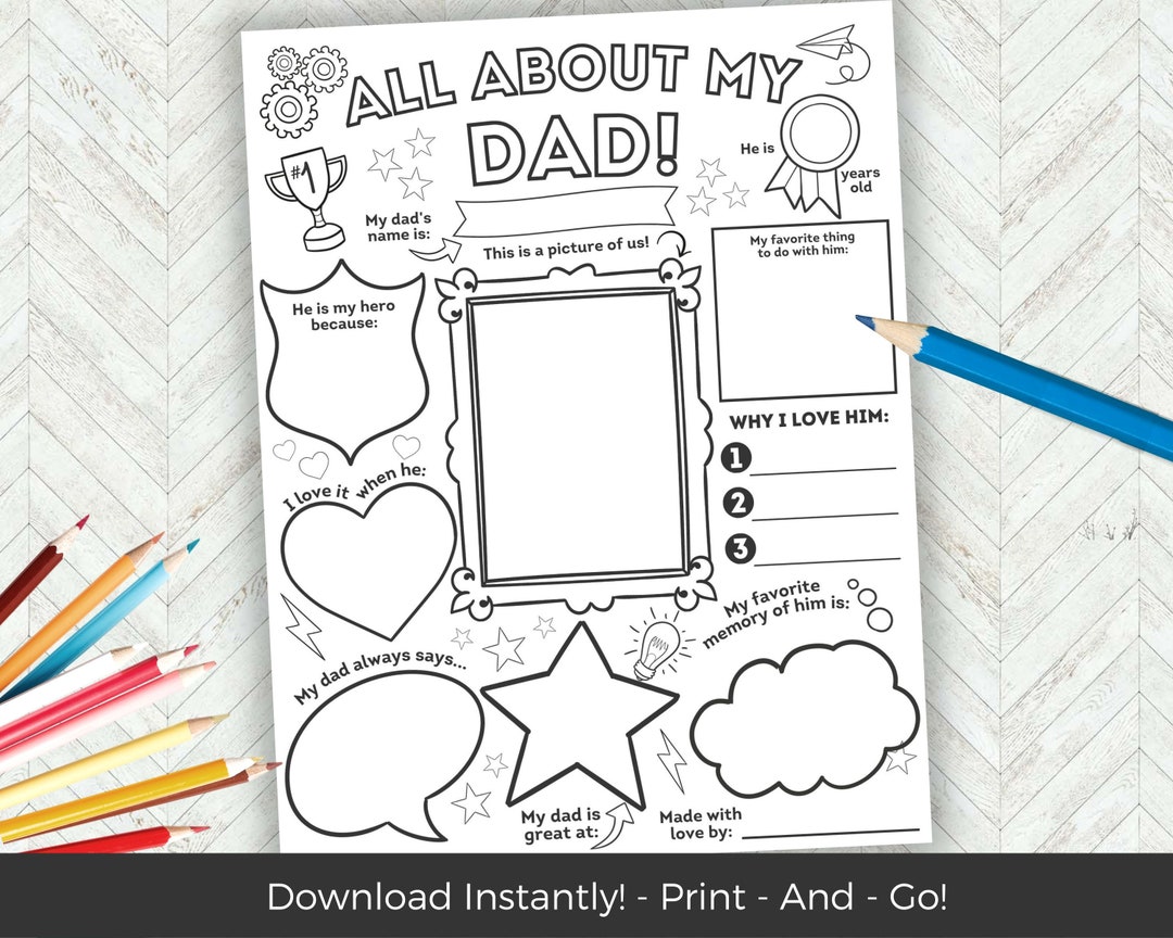 All About My Dad Printable Fathers Day Card, Sentimental Gift Dad, DIY ...