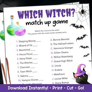 Which Witch Matching Game Halloween Trivia Game Printable - Etsy