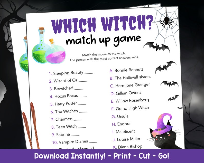 Which Witch Matching Game Halloween Trivia Game Printable - Etsy